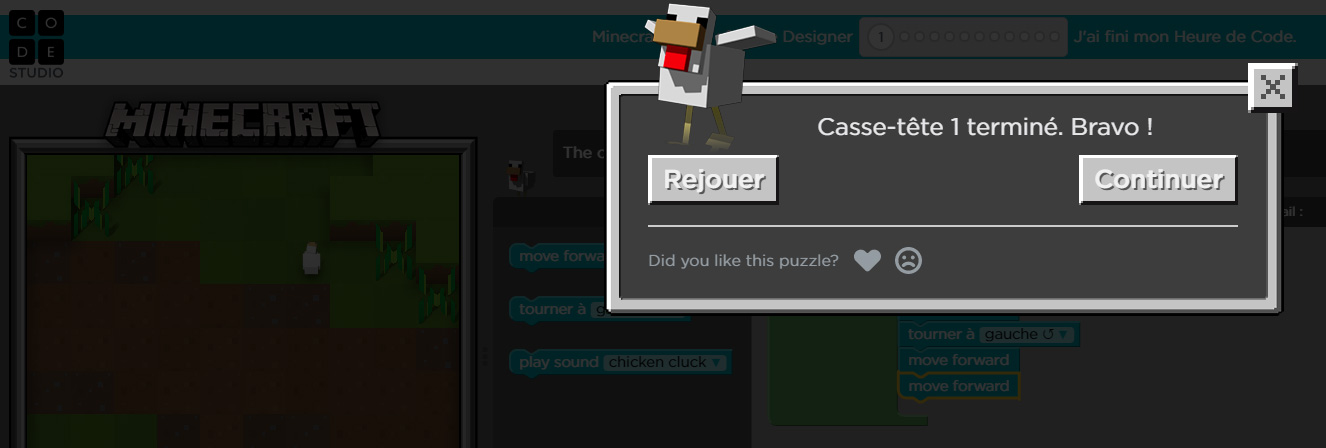 Hour of code Minecraft : deux modes de programmation